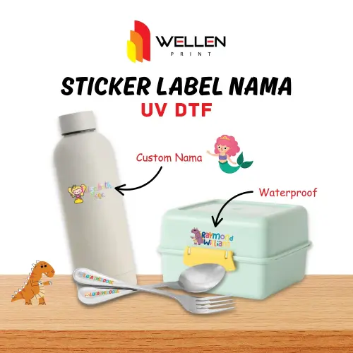 Cetak Sticker Label Nama UV DTF | Wellen Print